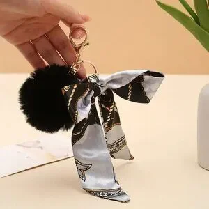 Bags | Black Gold Purse Charm Pom Pom Bag Charm Scarf Bow Keychain ...
